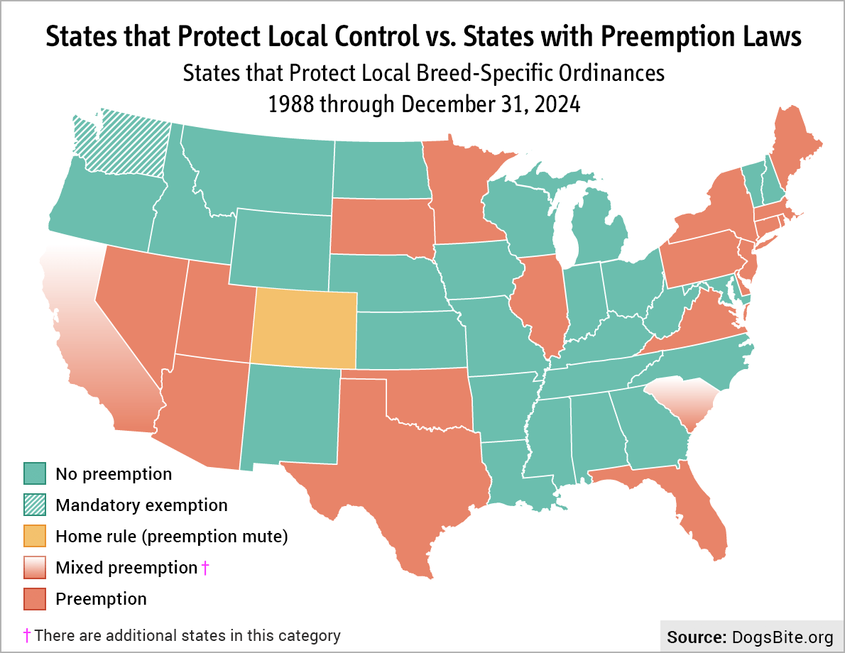 State Preemption Map - Restricted Breed Laws - DogsBite.org